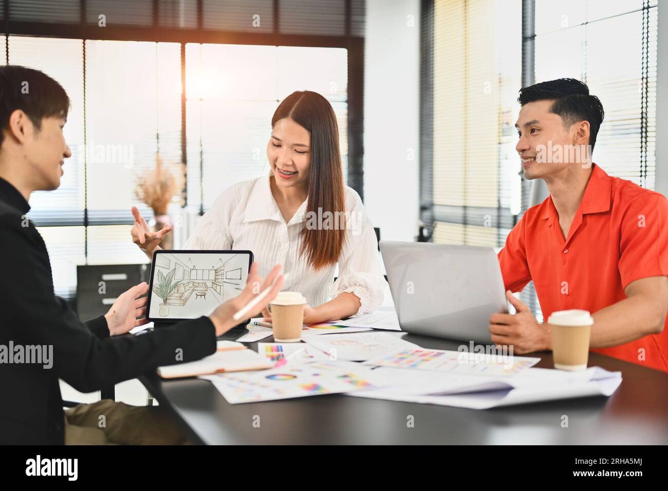 Interior design meeting with project in meeting room Stock Photo - Alamy