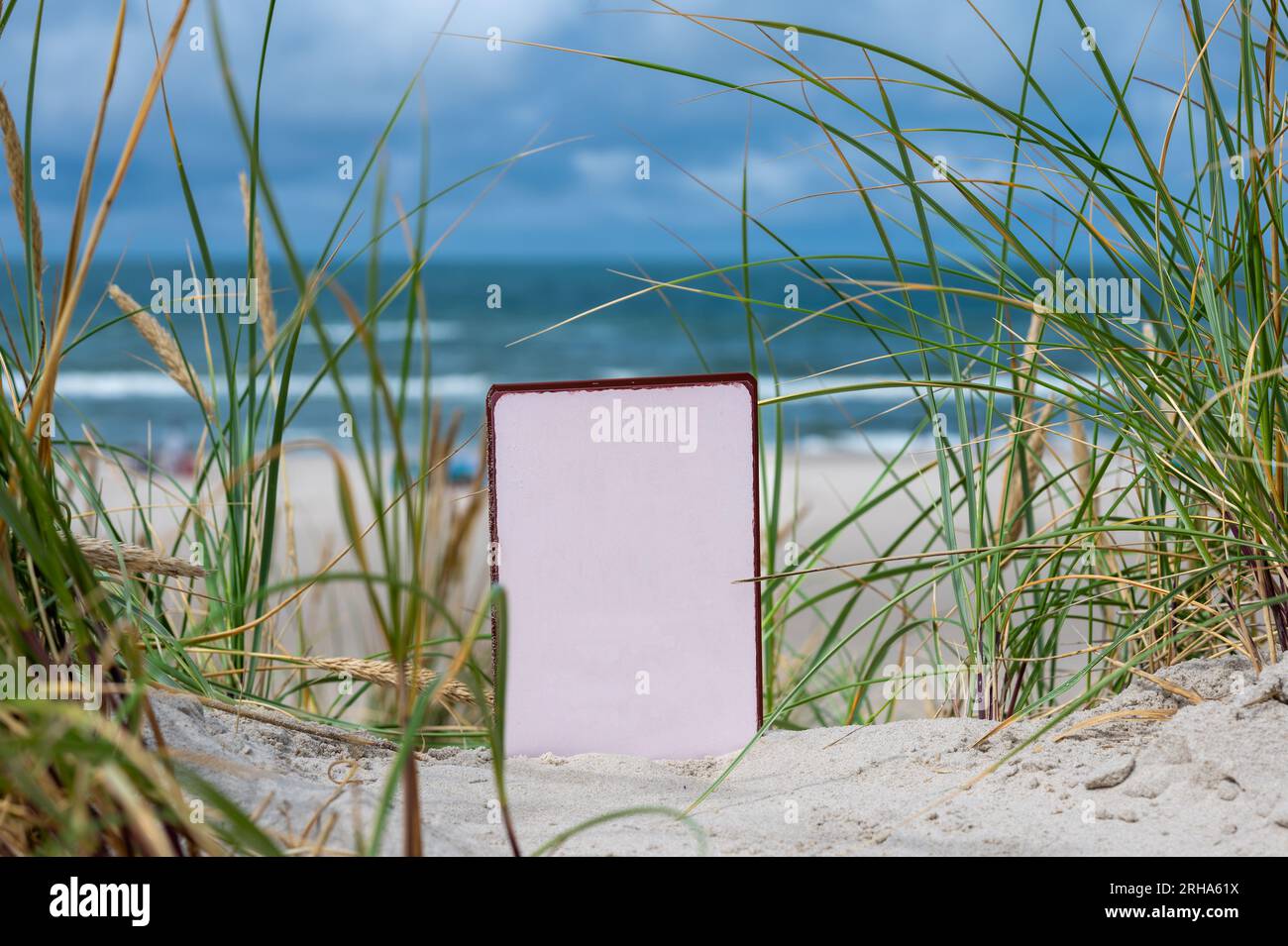 Empty white board in the sand dunes at the beach Stock Photo - Alamy