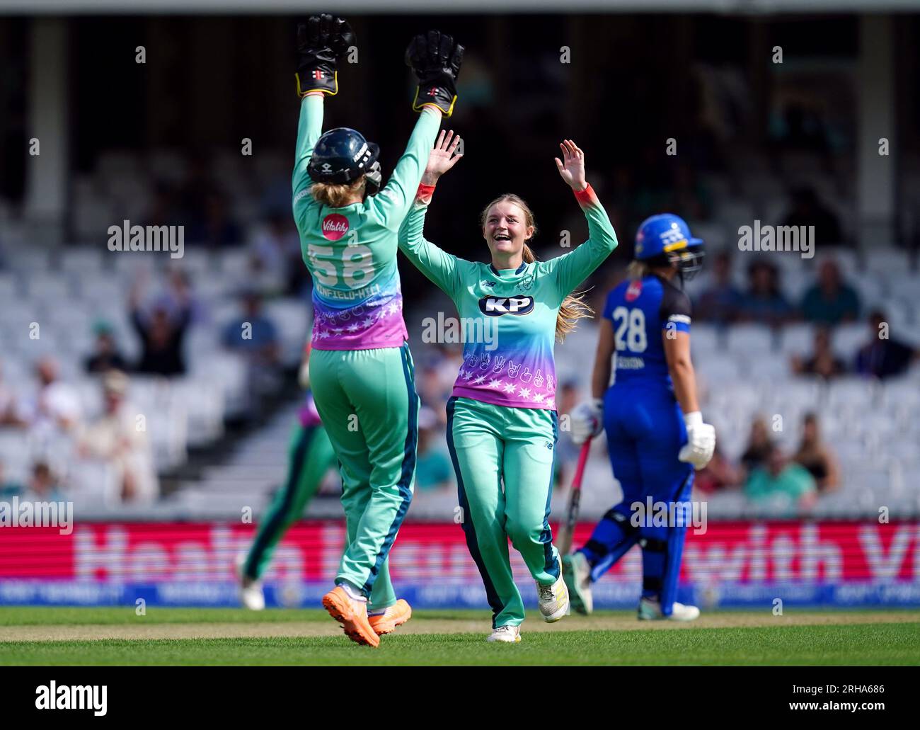Oval Invincibles' Ryana MacDonald-Gay celebrates taking the wicket of ...