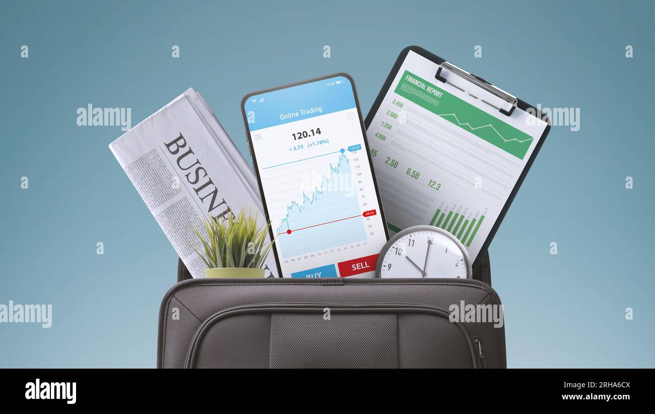 Financial graphs and business items in a briefcase: stock market ...