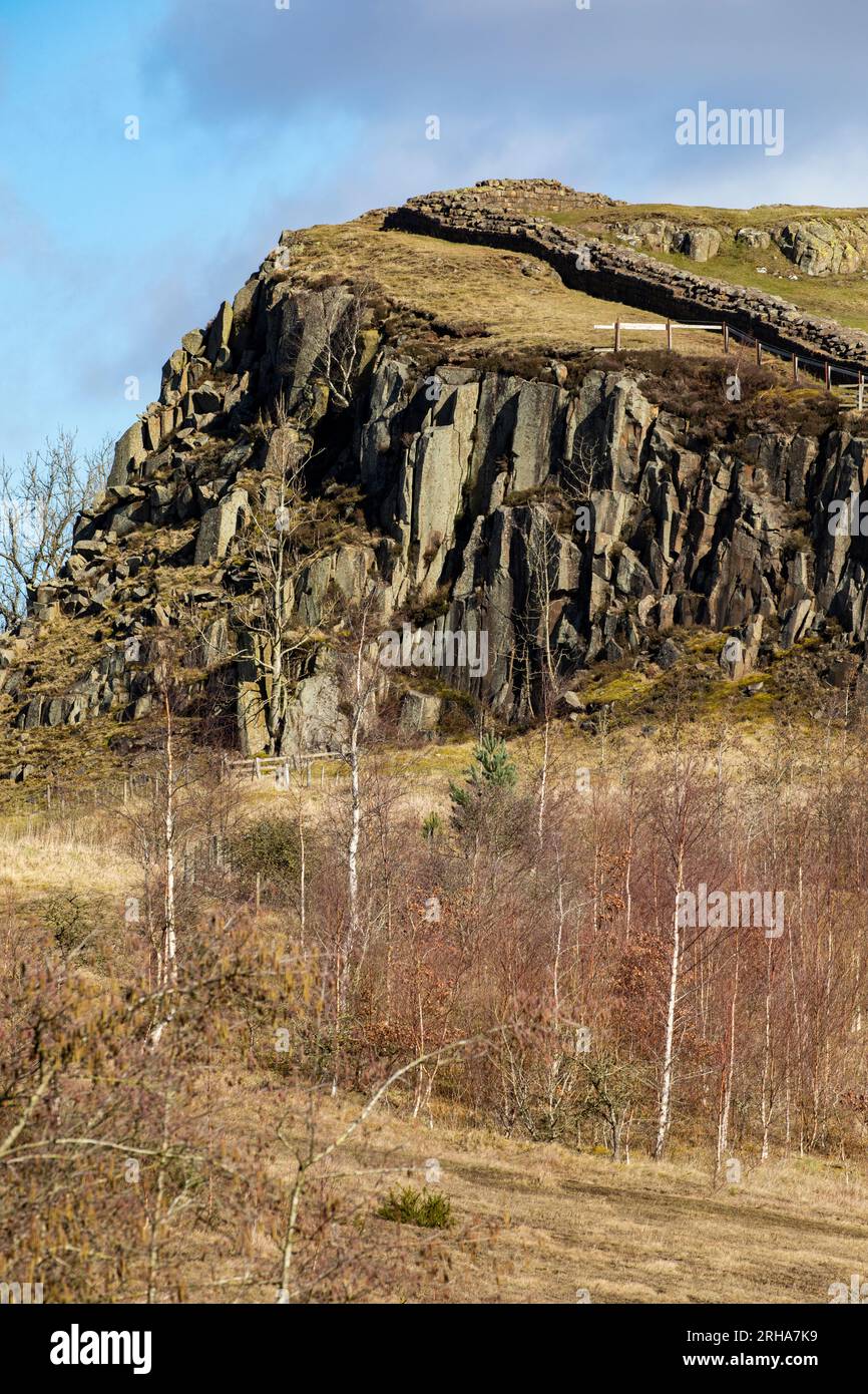 Hadrians Wall follows the line of Walltown Crags, part of the Whin Sill ...