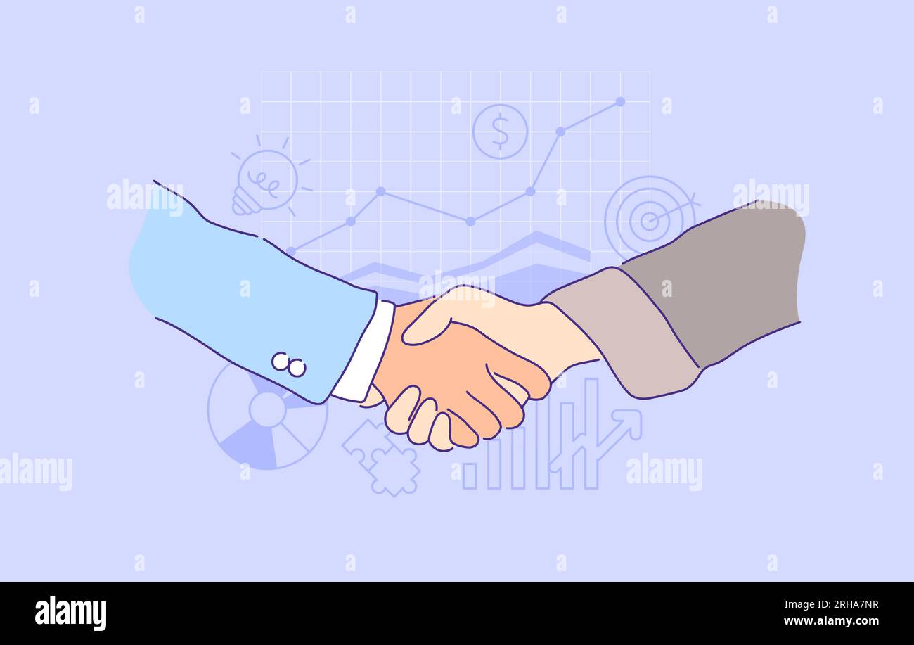 business handshake closeup economic cooperation flat lined vector ...