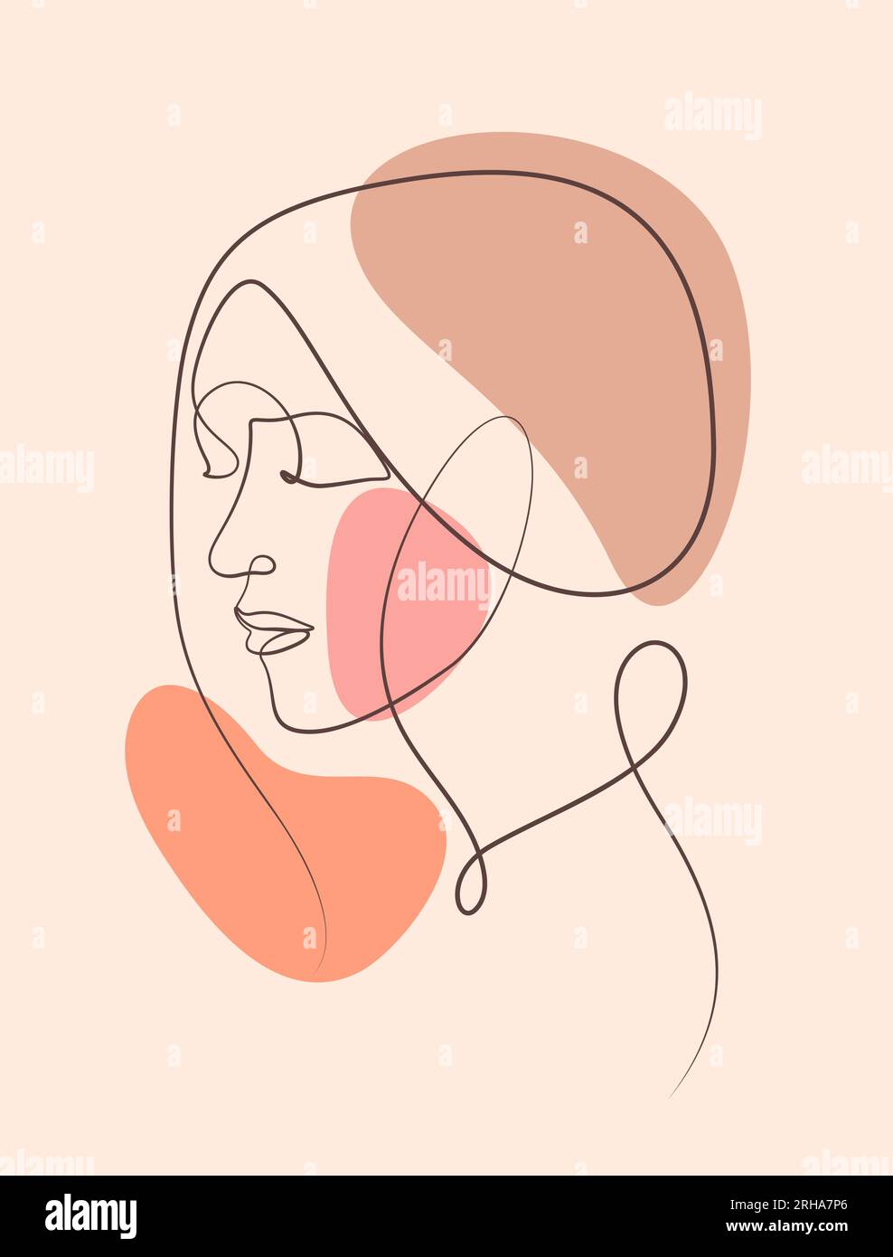 woman face eye closed calligraphic line art and boho decorative ...