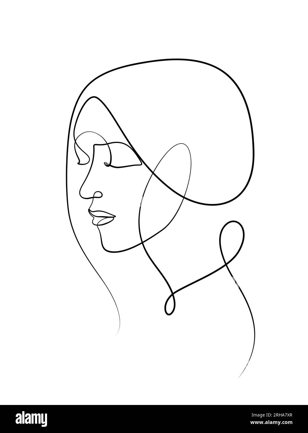 woman face eye closed calligraphic line art decorative. continuous line ...