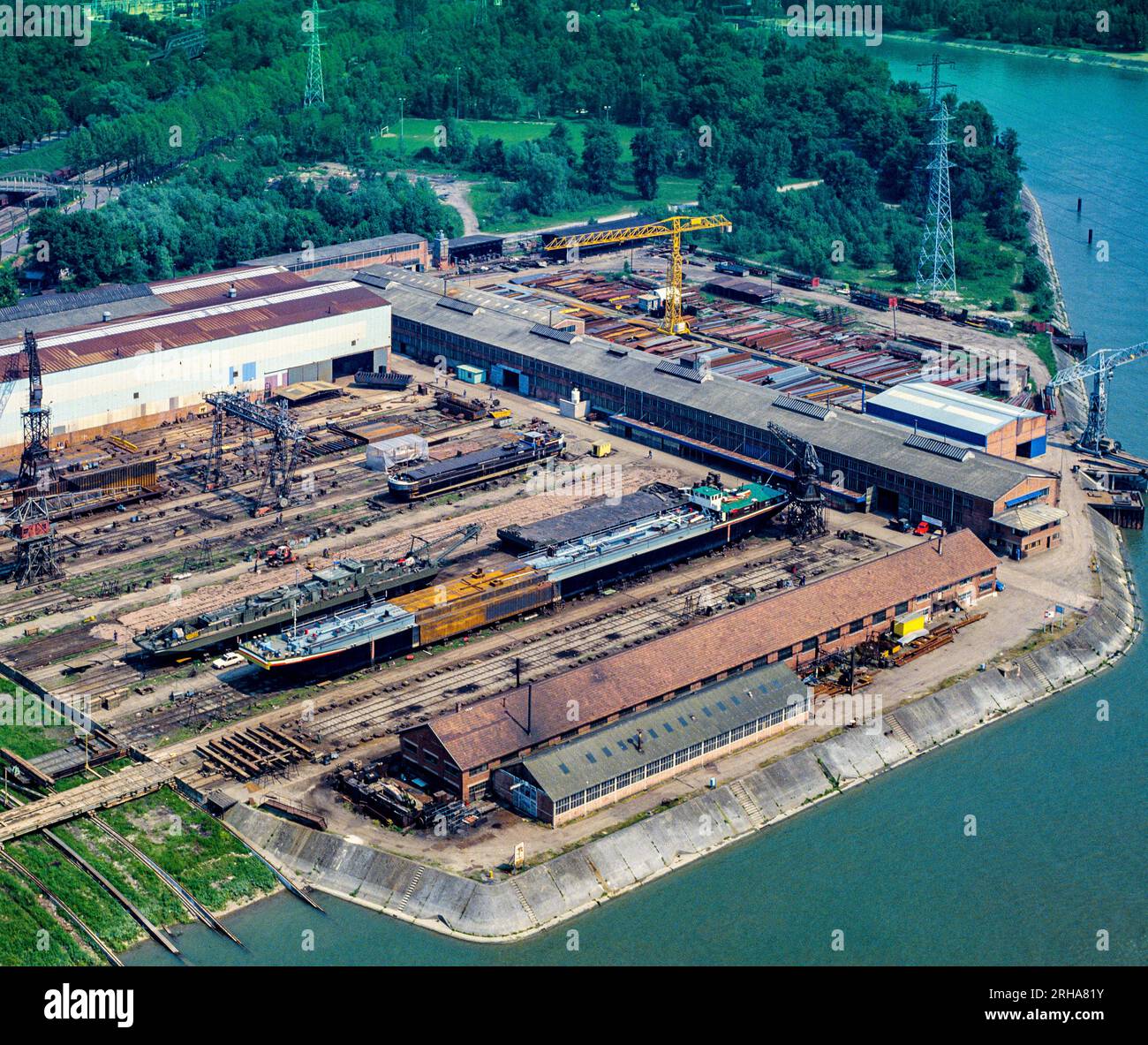 Strasbourg, Port-du-Rhin Rhine harbour inner basin, barge construction ...