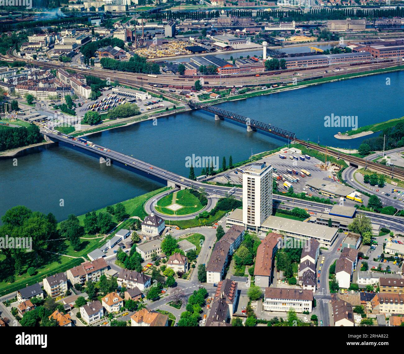 Kehl am Rhein Germany, Strasbourg France in the distance, German French ...