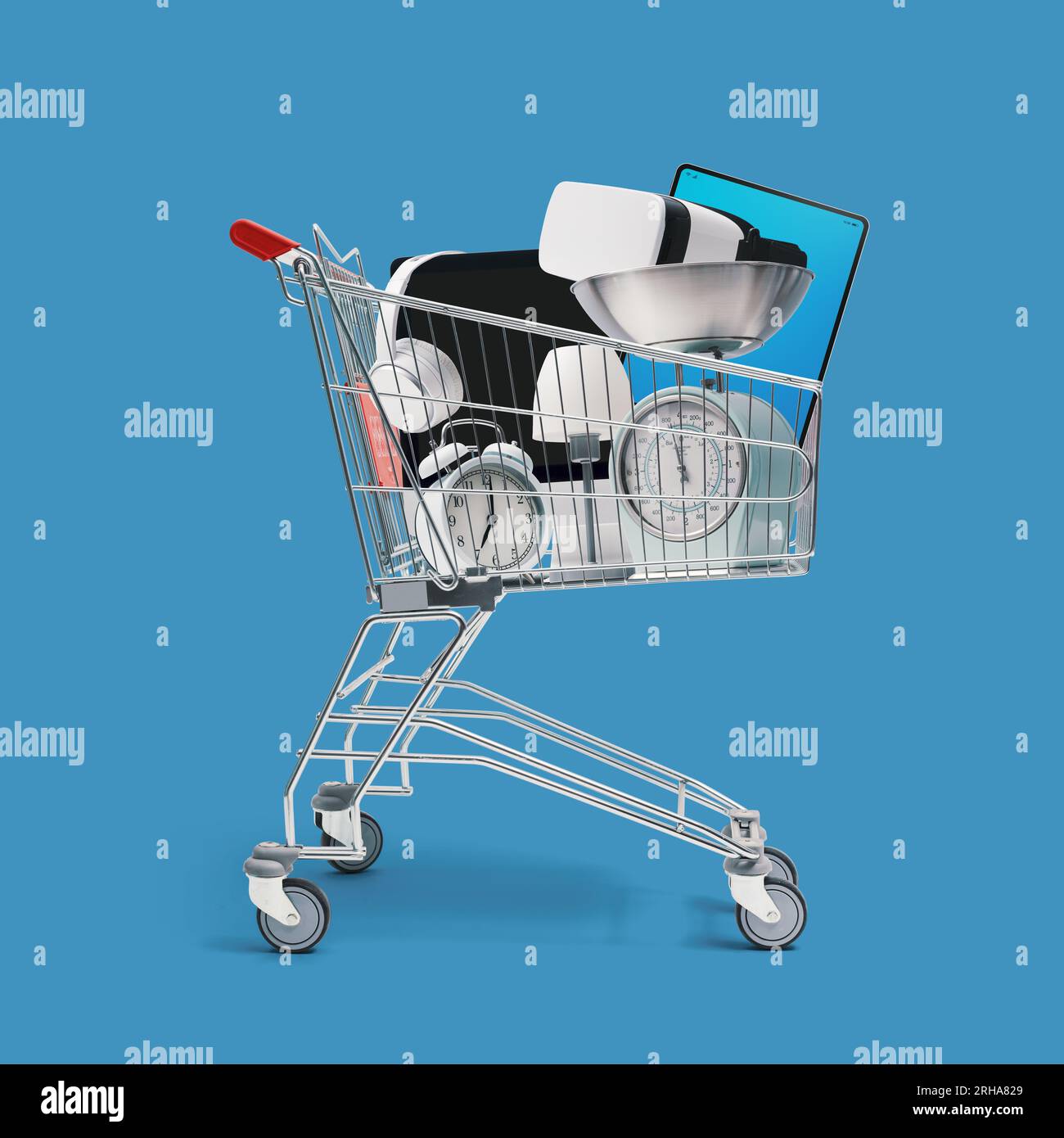 Shopping cart full of household appliances and electronics: shopping ...