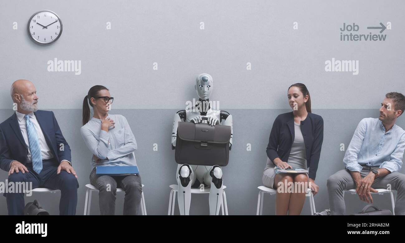 Disappointed job applicants sitting in the waiting room and staring at ...