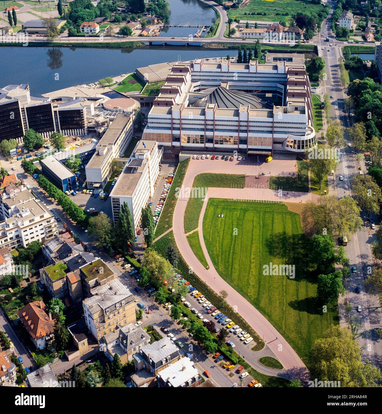 Strasbourg, Council of Europe building, Palais de l'Europe, city aerial ...