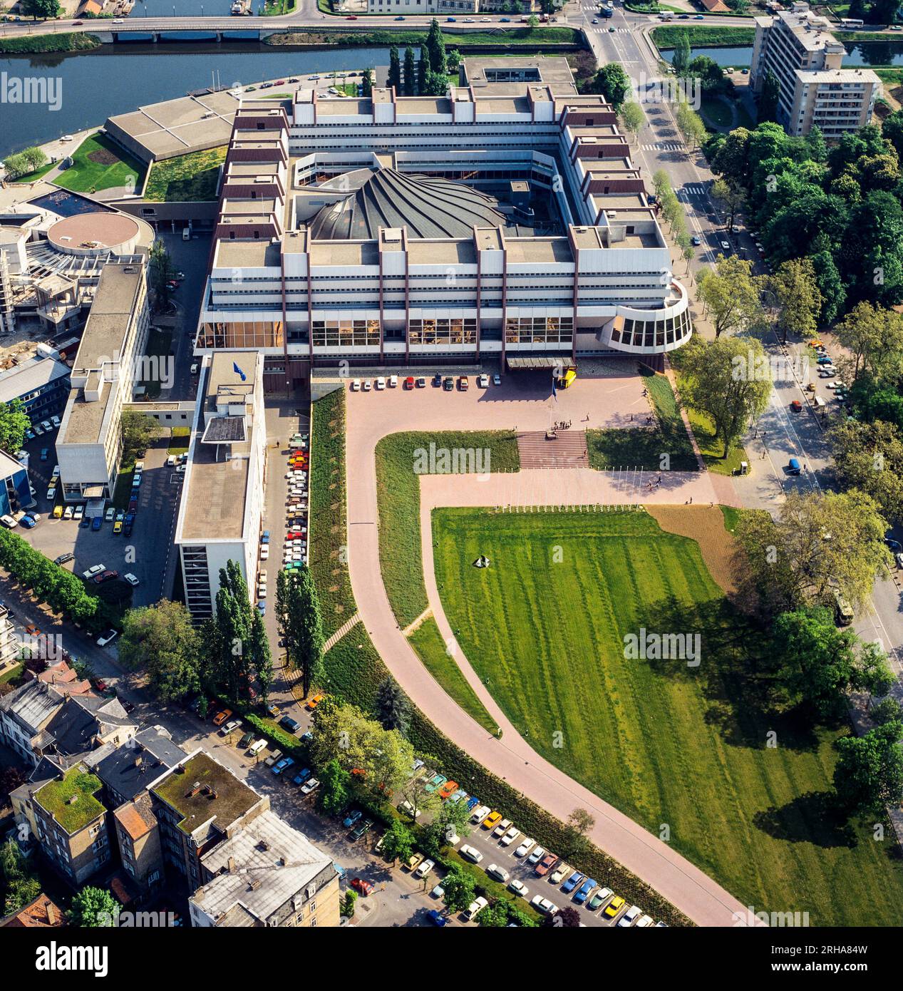 Strasbourg, Council of Europe building, Palais de l'Europe, city aerial ...