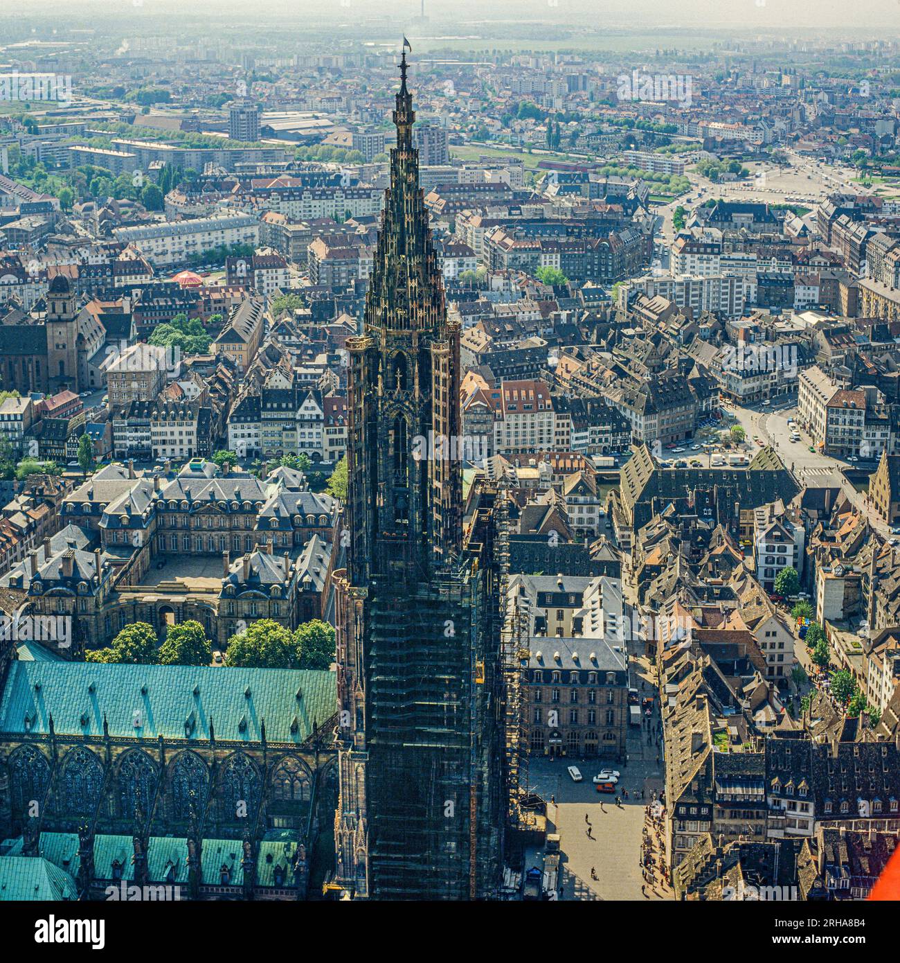 Strasbourg, cathedral spire, old town, city aerial view, Alsace, France ...