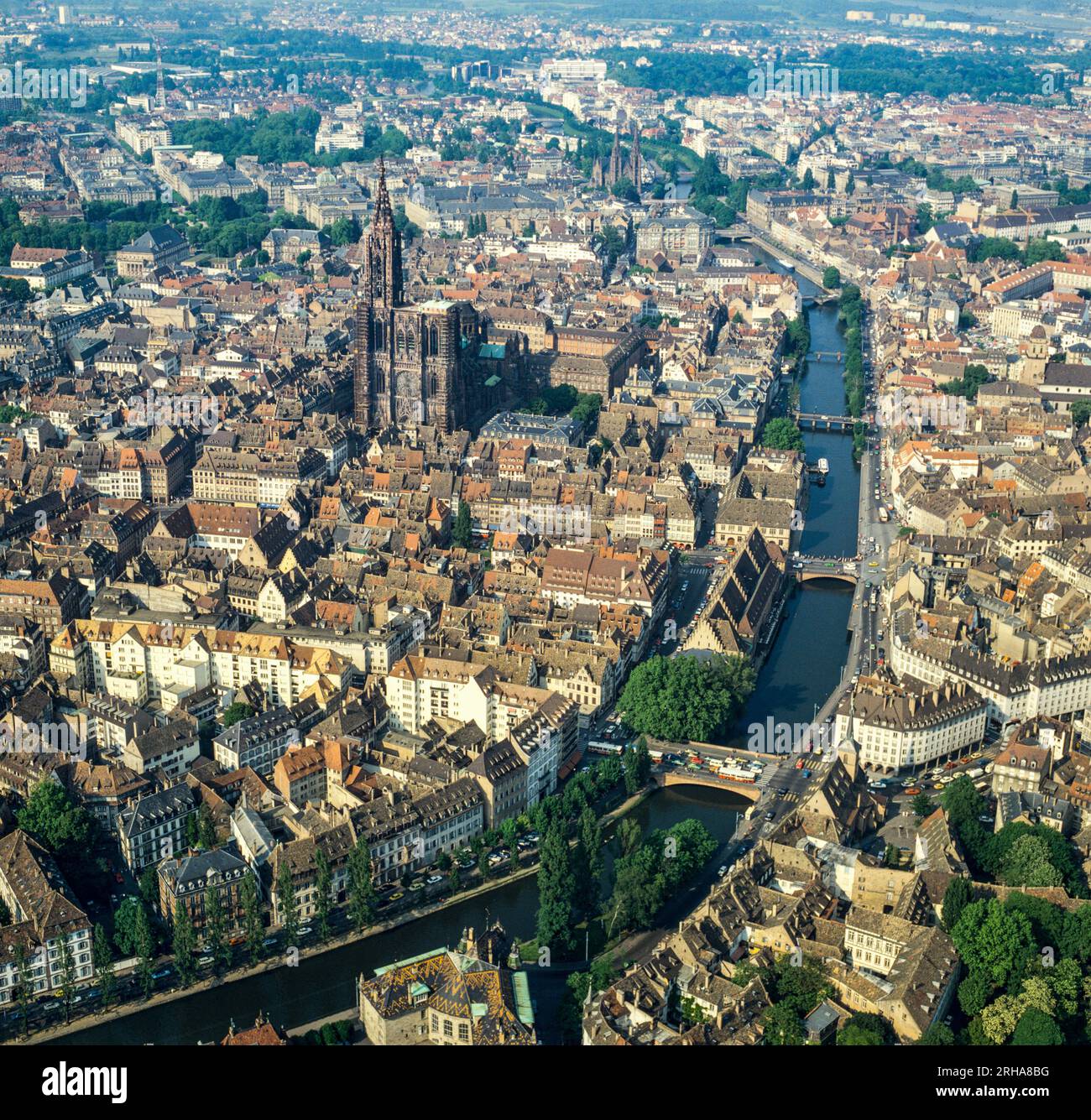 Strasbourg, cathedral, Ill river, old town, city aerial view, Alsace ...