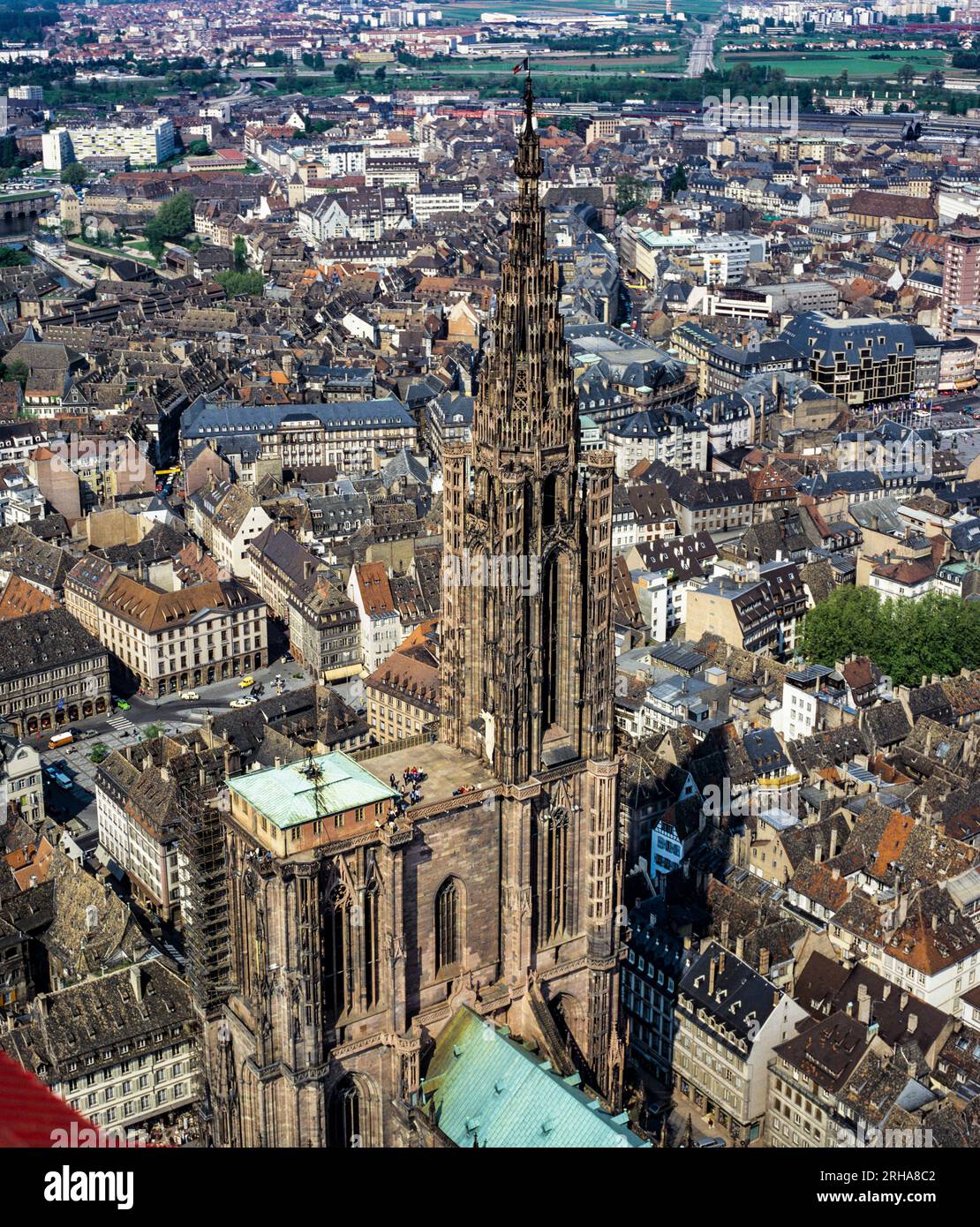 Strasbourg, cathedral spire, platform, old town, city aerial view ...