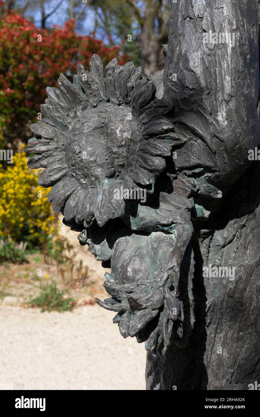 Detail (sunflower) from statue of Van Gogh by Gabriel Sterk at Saint ...