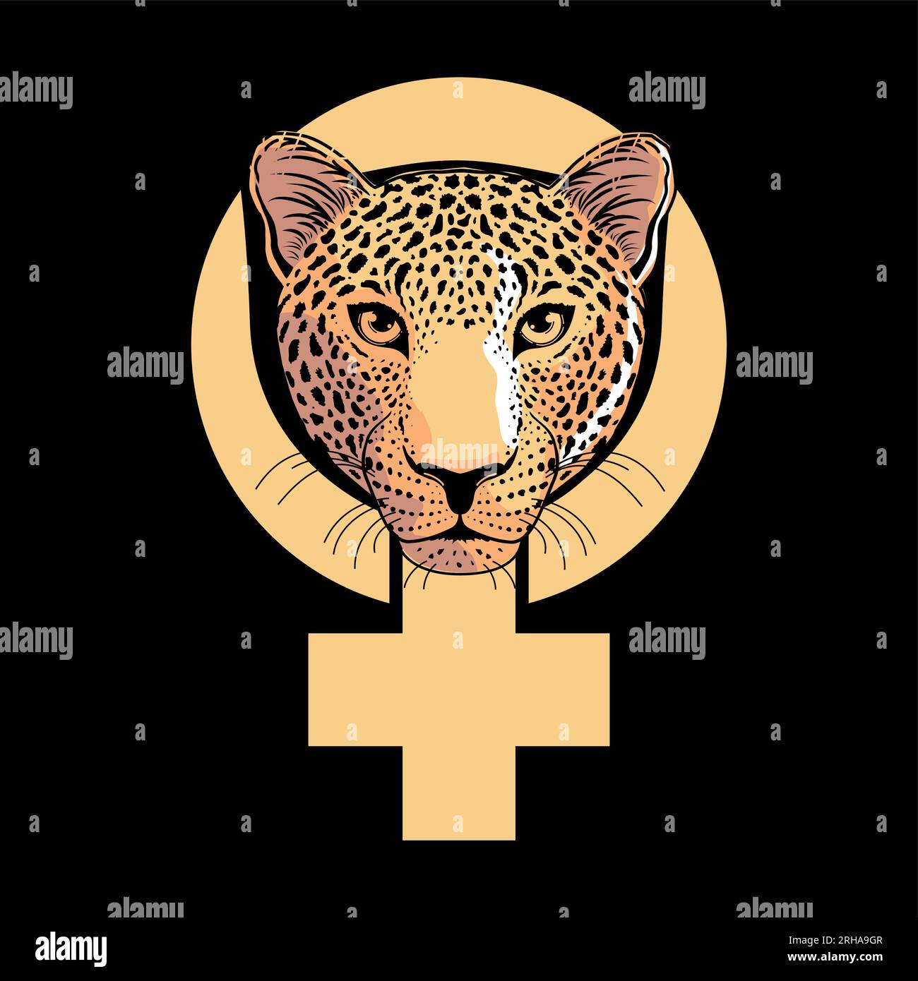 Design for a leopard face t-shirt on the symbol of feminism isolated on ...