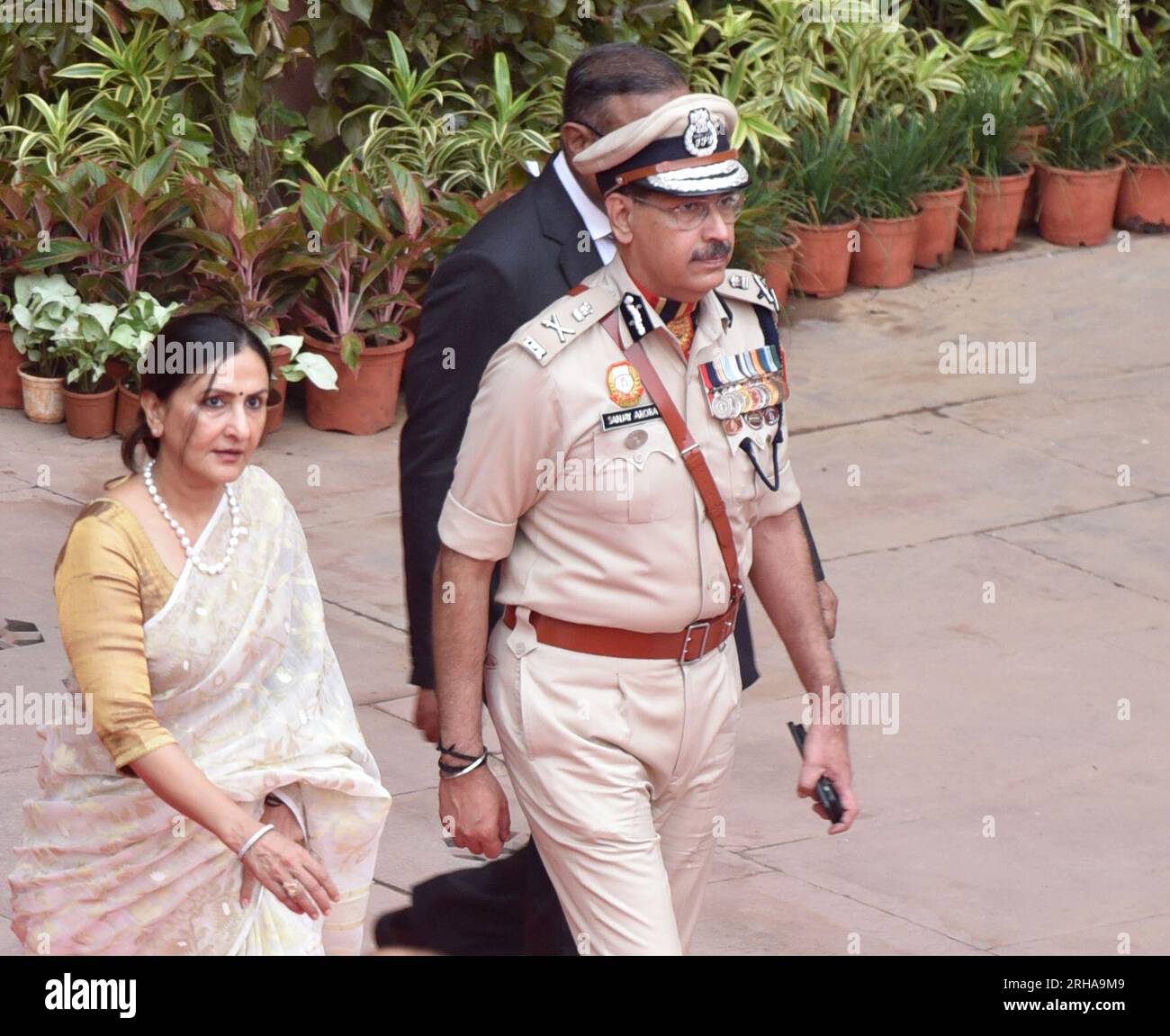 NEW DELHI, INDIA - AUGUST 15: Police Commissioner of Delhi Sanjay Arora and family members ...