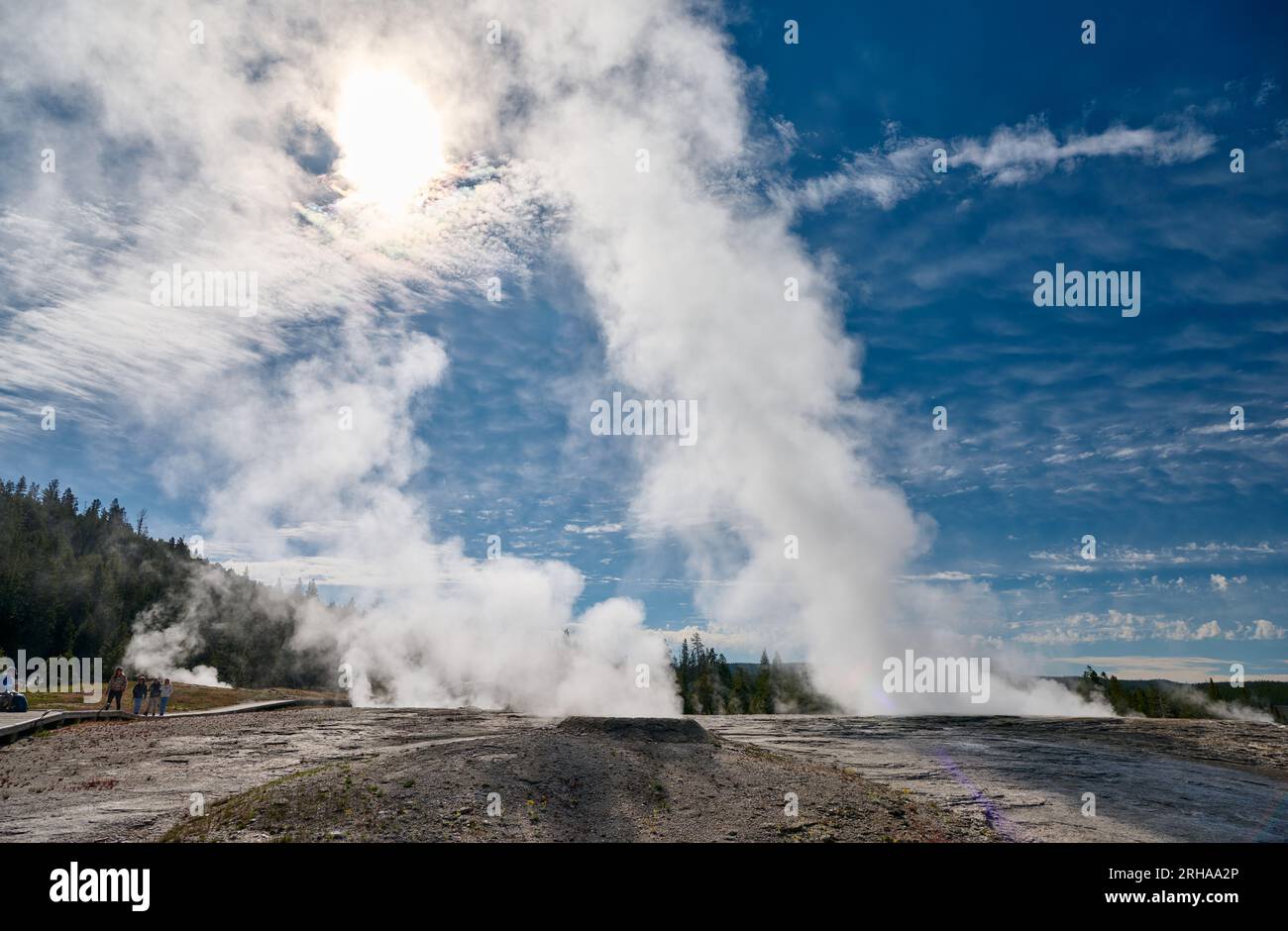 steam over Upper Geyser Basin, Yellowstone National Park, Wyoming ...