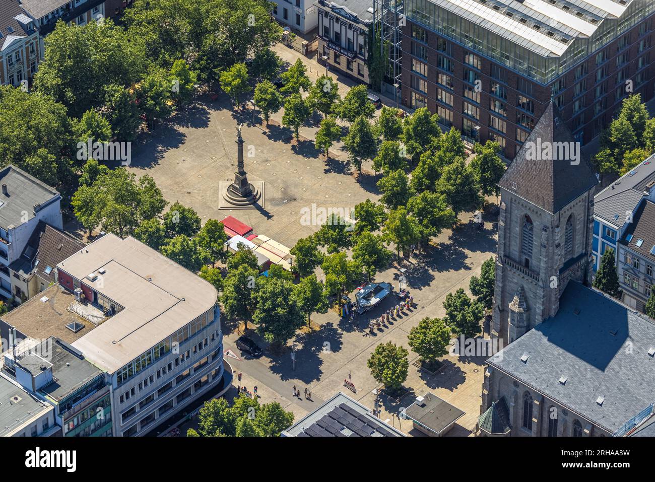 Aerial view, old market with victory column, city center, Oberhausen ...