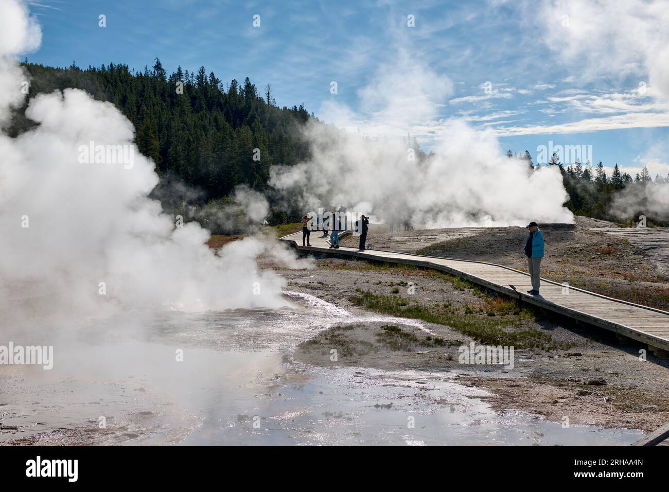 steam over Upper Geyser Basin, Yellowstone National Park, Wyoming ...