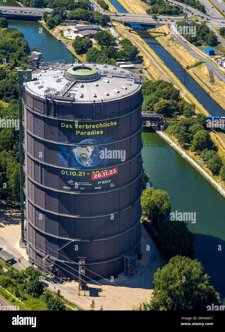 Aerial view, Westfield Centro shopping center, Neue Mitte, Gasometer with exhibition The Fragile ...