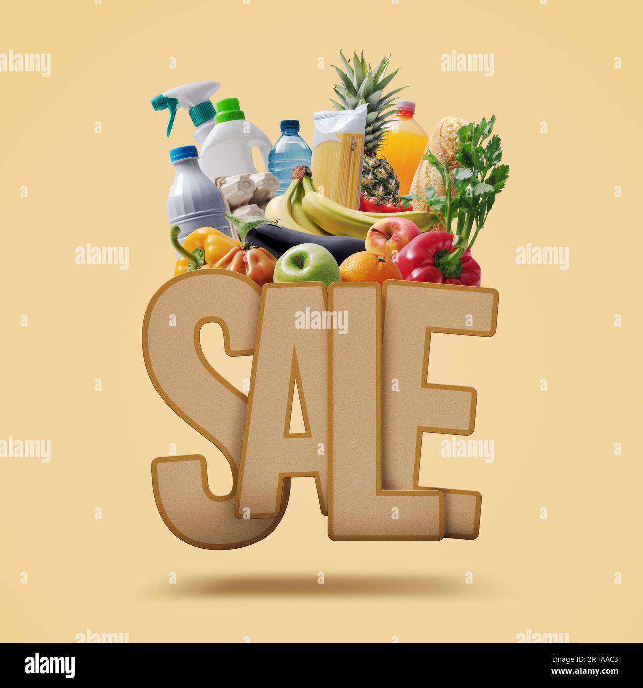 Grocery items, food and detergents on sale, supermarket promotional ...