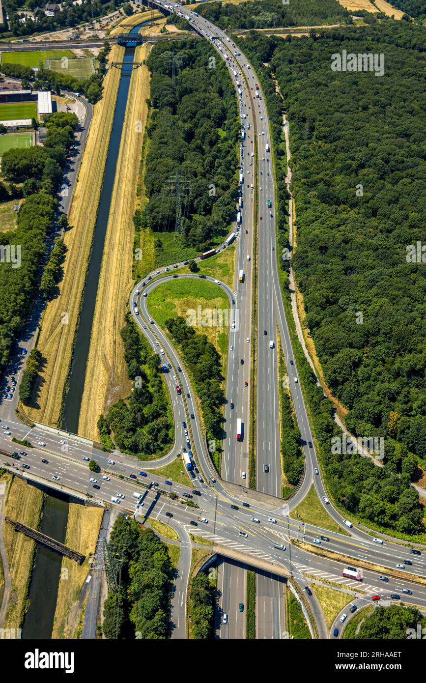 Aerial view, freeway junction Oberhausen-Zentrum, freeway A42 and ...