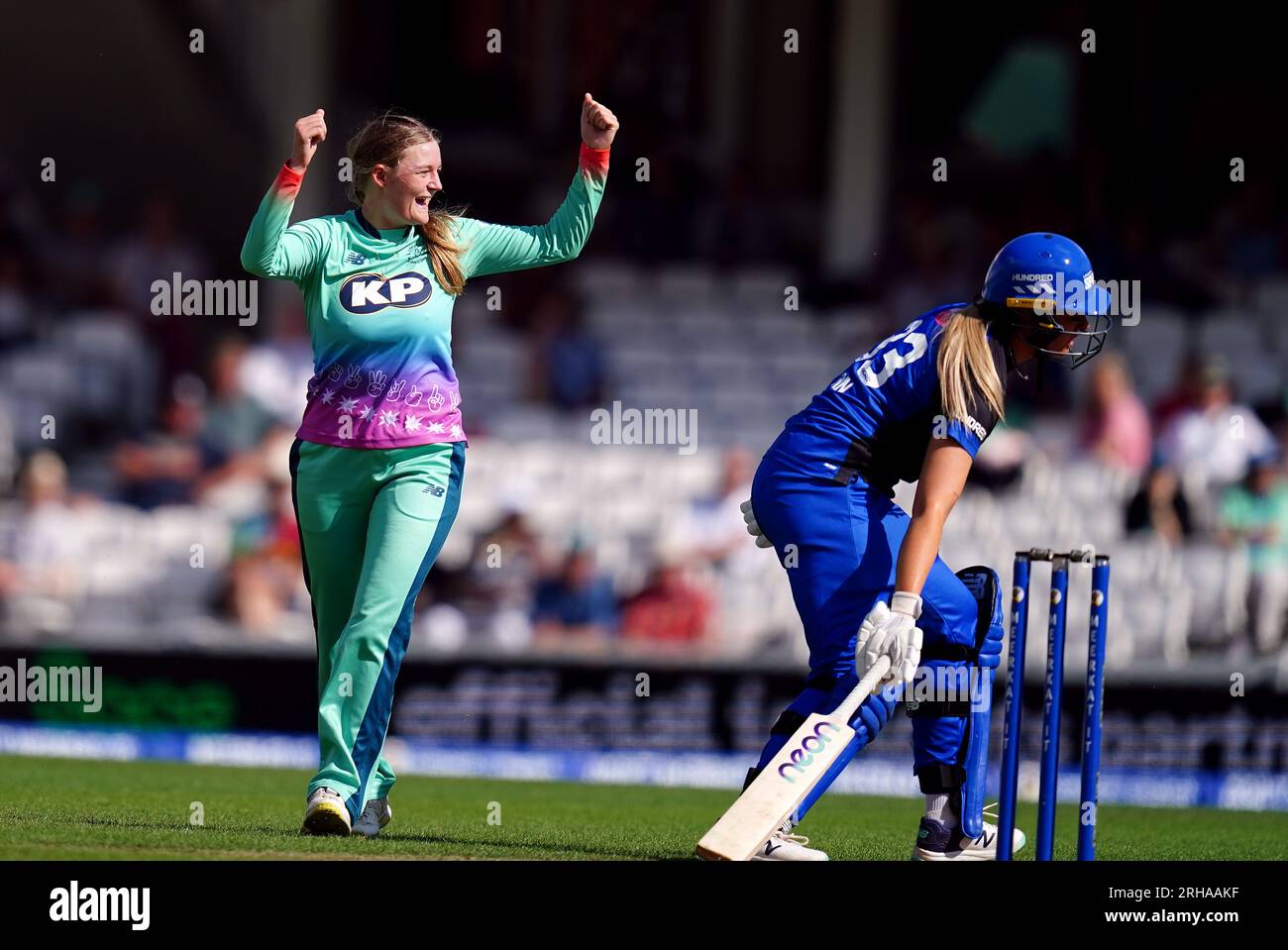 Oval Invincibles' Ryana MacDonald-Gay celebrates taking the wicket of ...