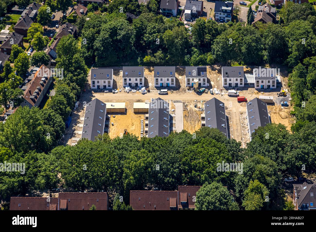 Aerial view, construction site and new building Dinnendahl Carree, residential buildings at ...