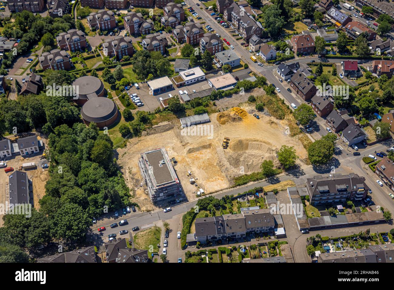 Aerial view, construction site and new building Dinnendahl Carree, residential buildings at ...