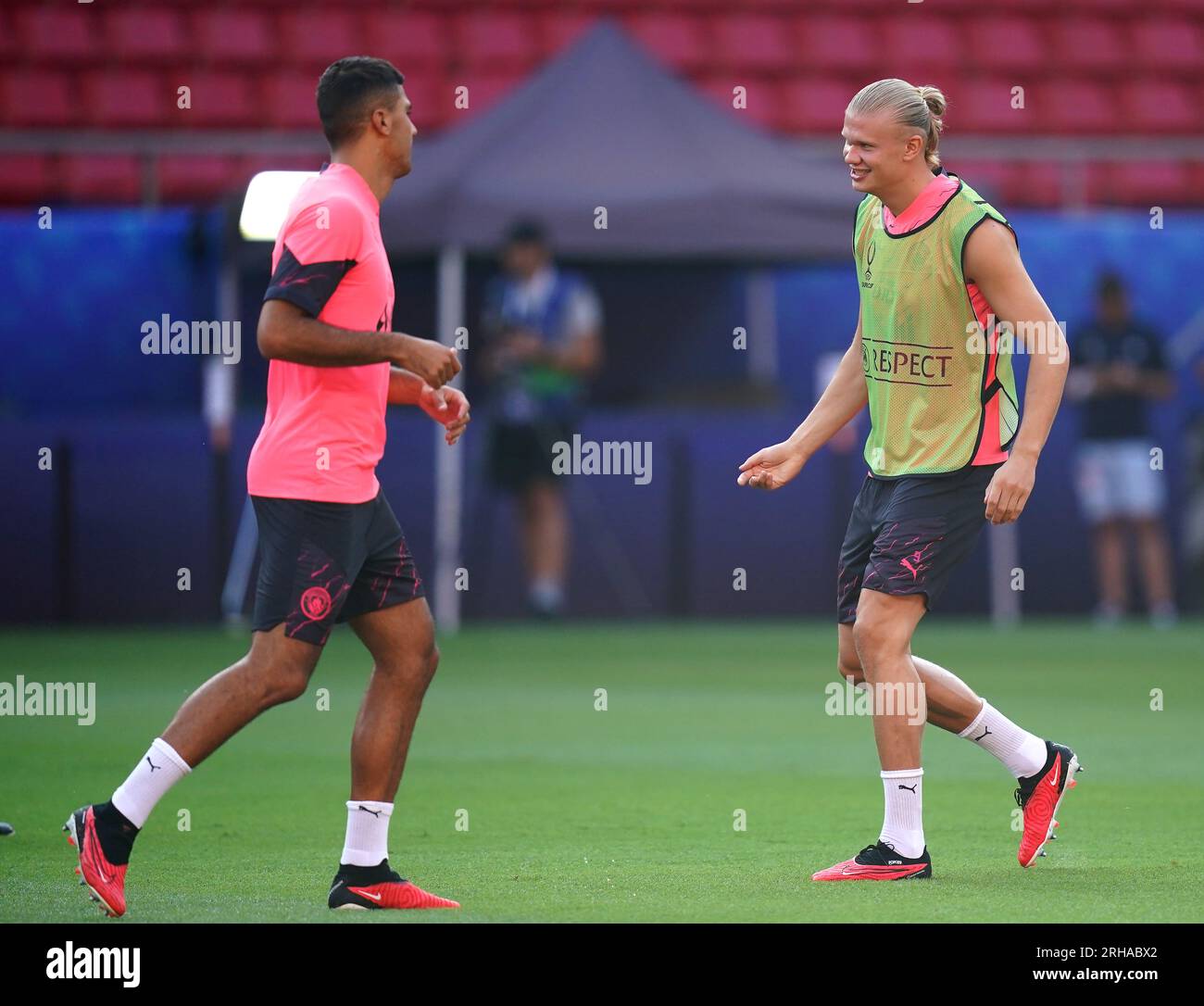 Manchester City's Rodri (left) and Erling Haaland during a training ...