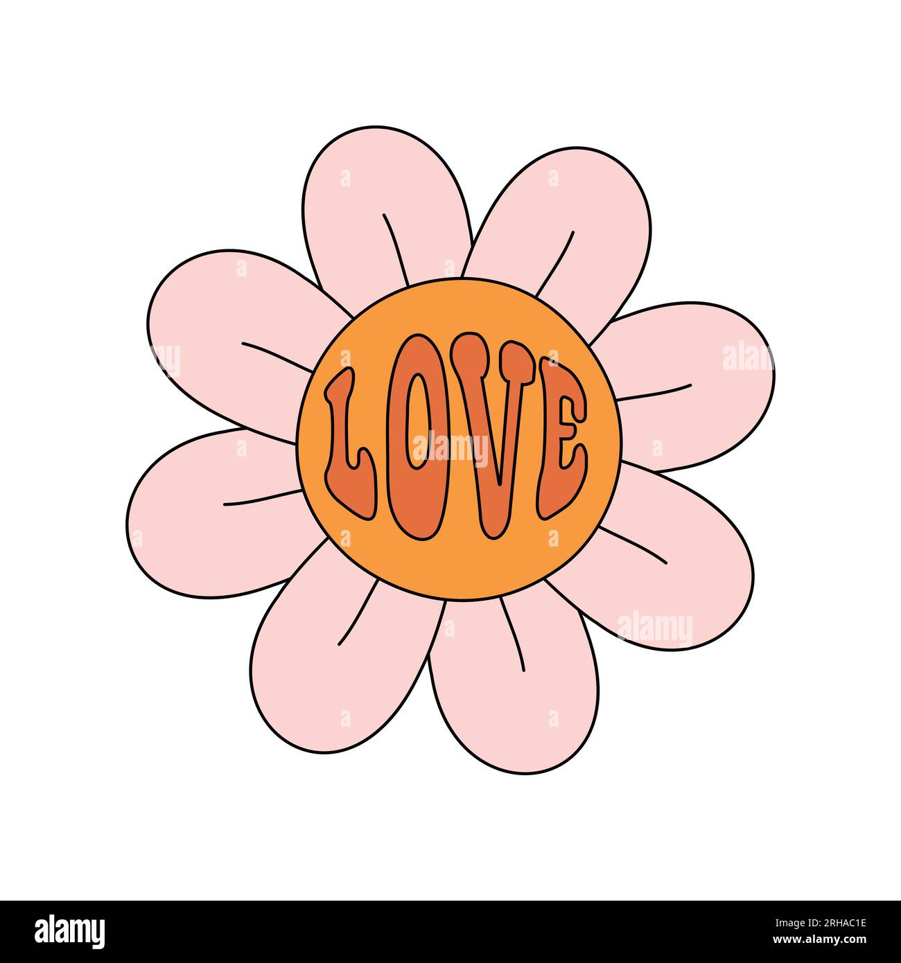 Vector groovy flower with love text isolated on white background Stock ...