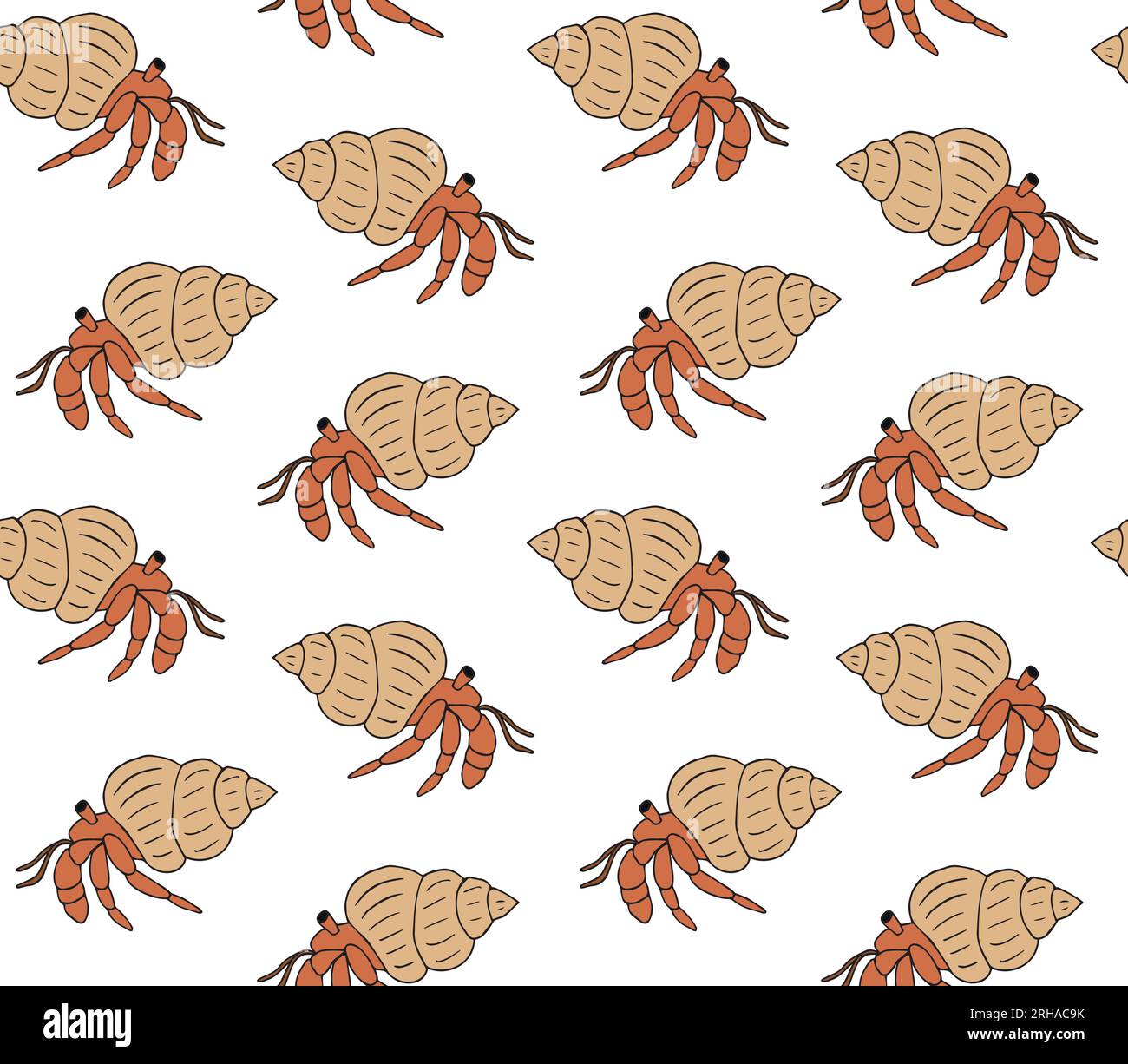 Vector seamless pattern of hand drawn doodle sketch colored hermit crab isolated on white ...