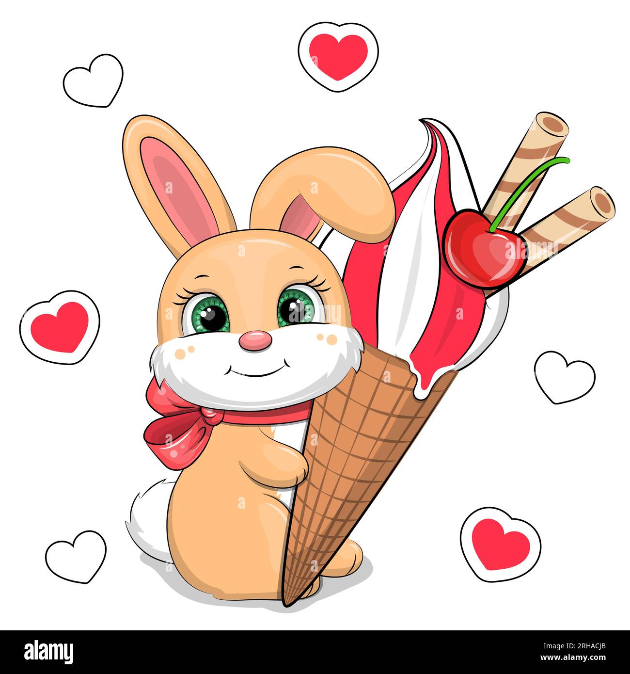 Cute cartoon rabbit with big ice cream. Summer animal vector ...
