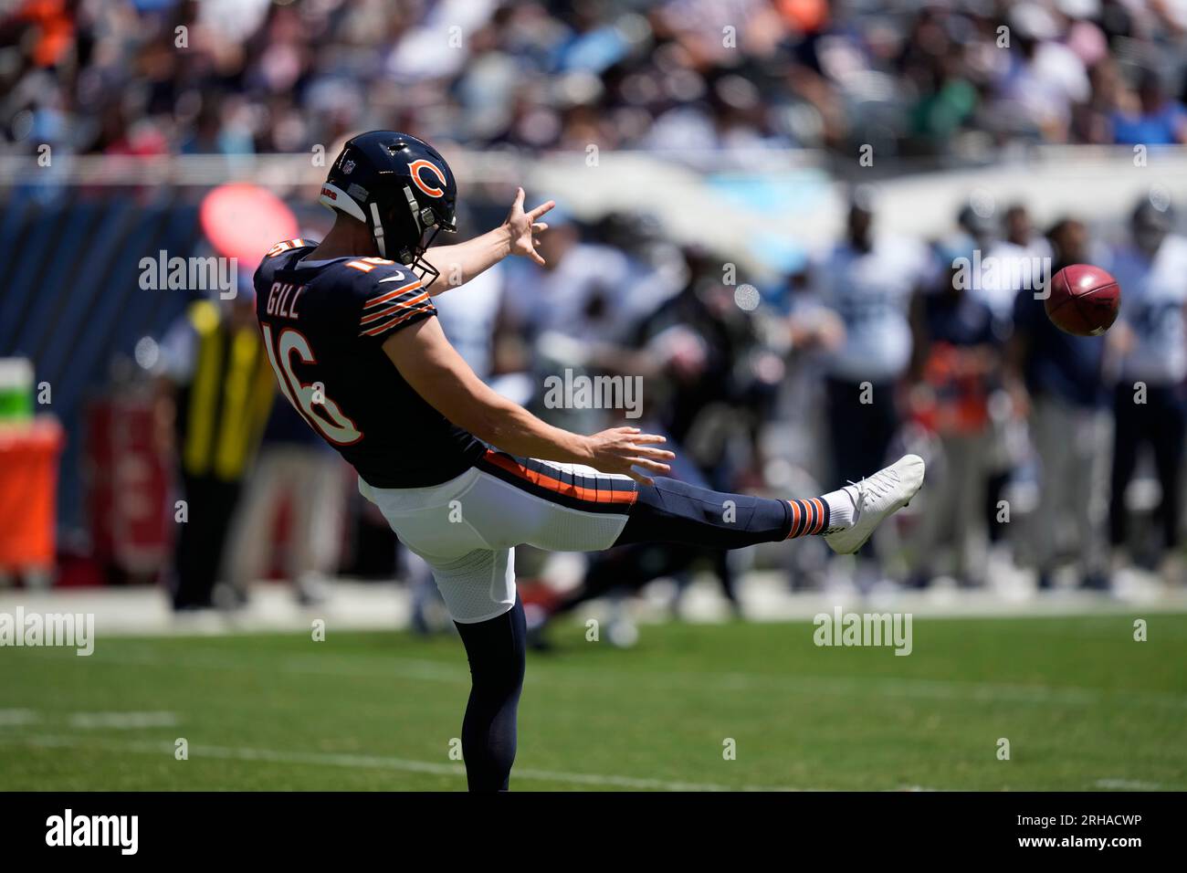 Chicago Bears punter Trenton Gill kicks the ball in an NFL preseason ...