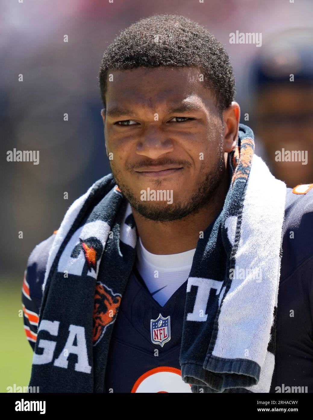 Chicago Bears wide receiver DJ Moore walks the sidelines in an NFL ...