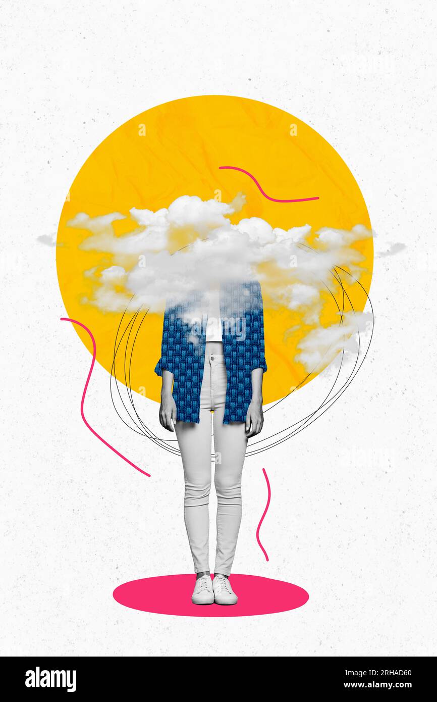 Creative artwork collage of headless no face female girl student ...