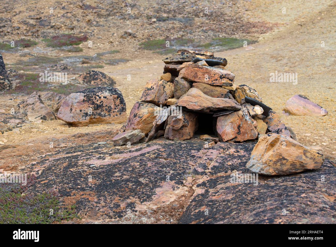 Greenland, Uummannaq Bay, Akulleq. HIstoric native fox trap, thought to ...
