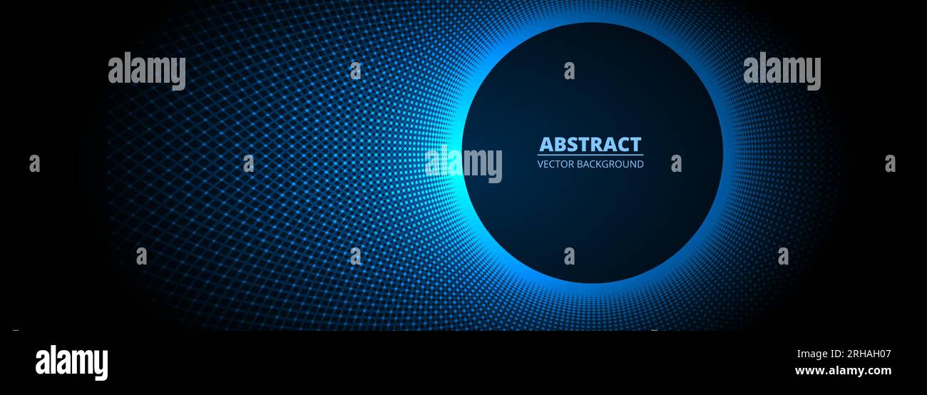 Vector dark blue wide abstract background with circle and halftone ...