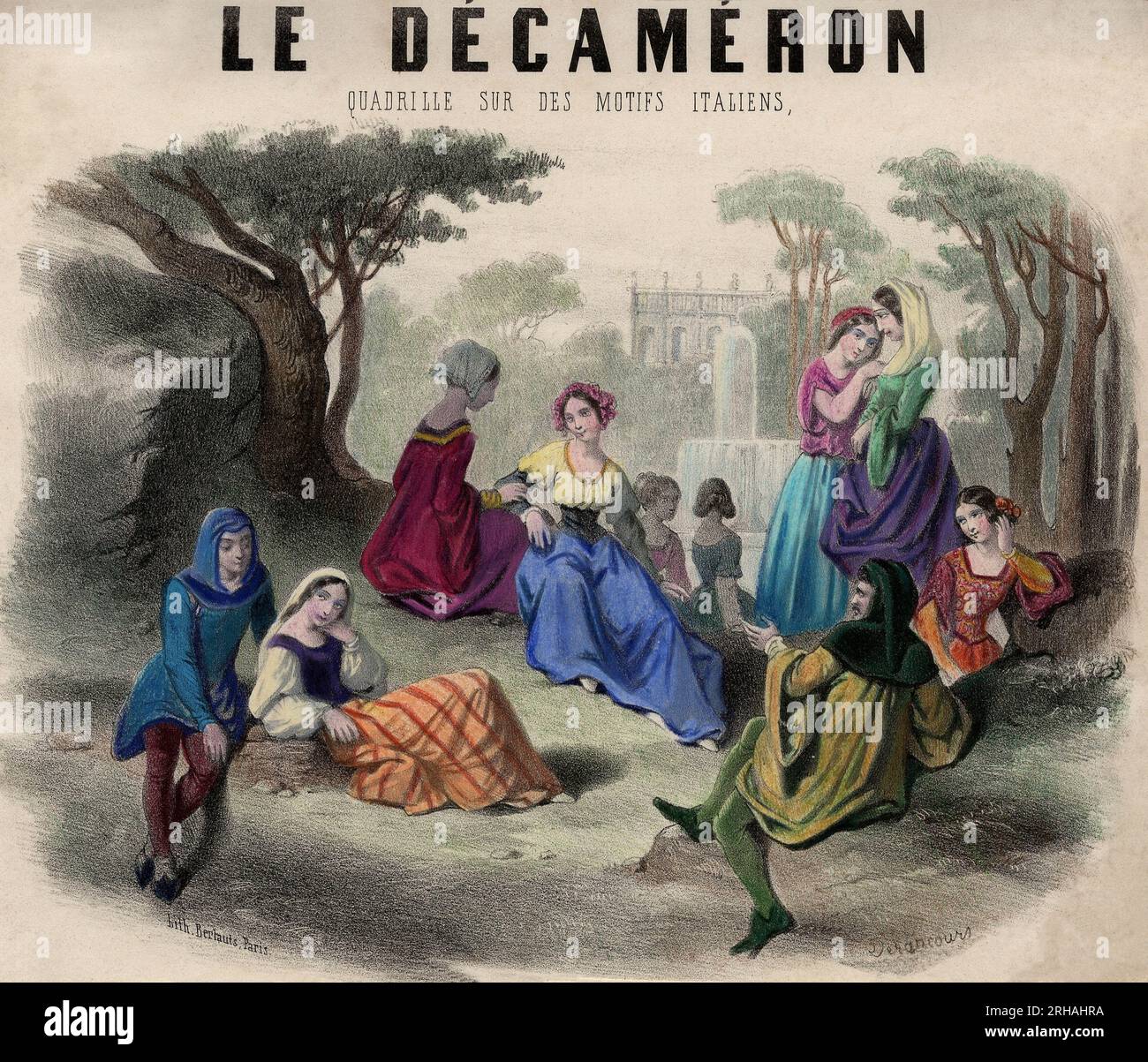 "Le Decameron" de Boccace pour quadrille. Lithographie, 19e siecle ...