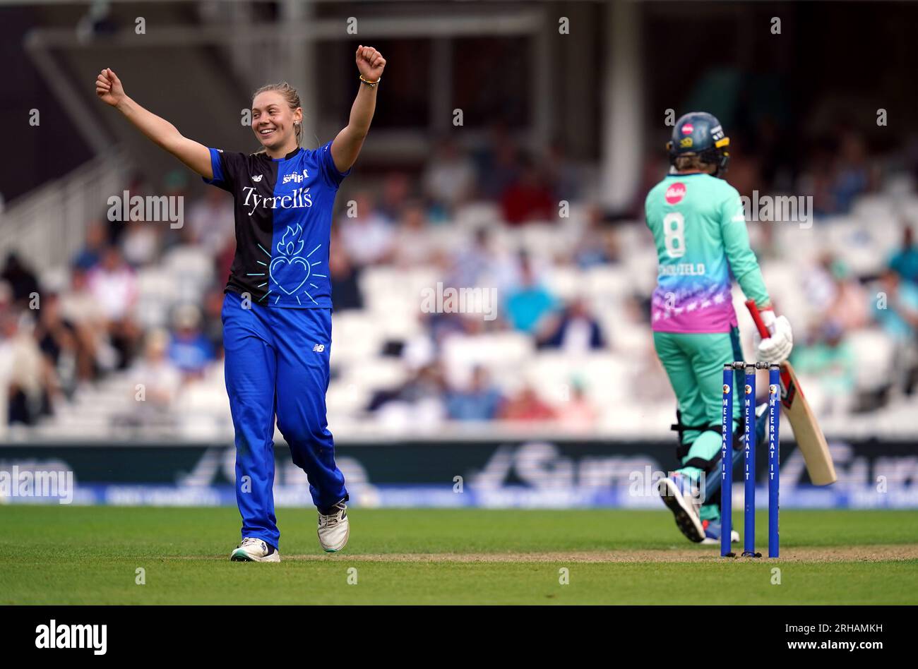 London Spirit’s Tara Norris celebrates taking the wicket of Oval ...
