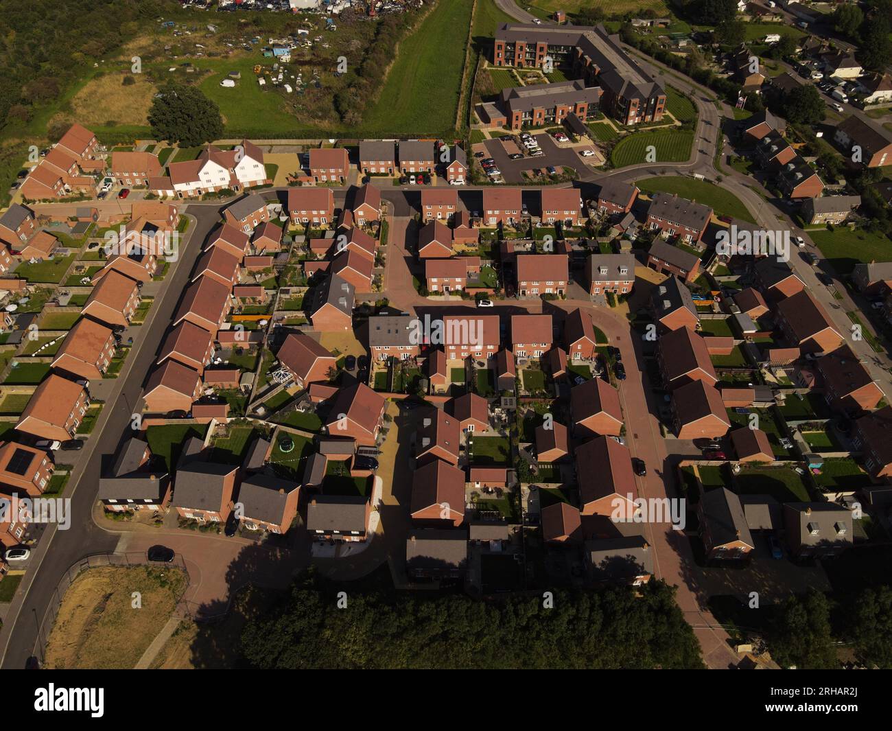 Aerial Scenes over a newly-constructed Housing Estate, in West Sussex ...