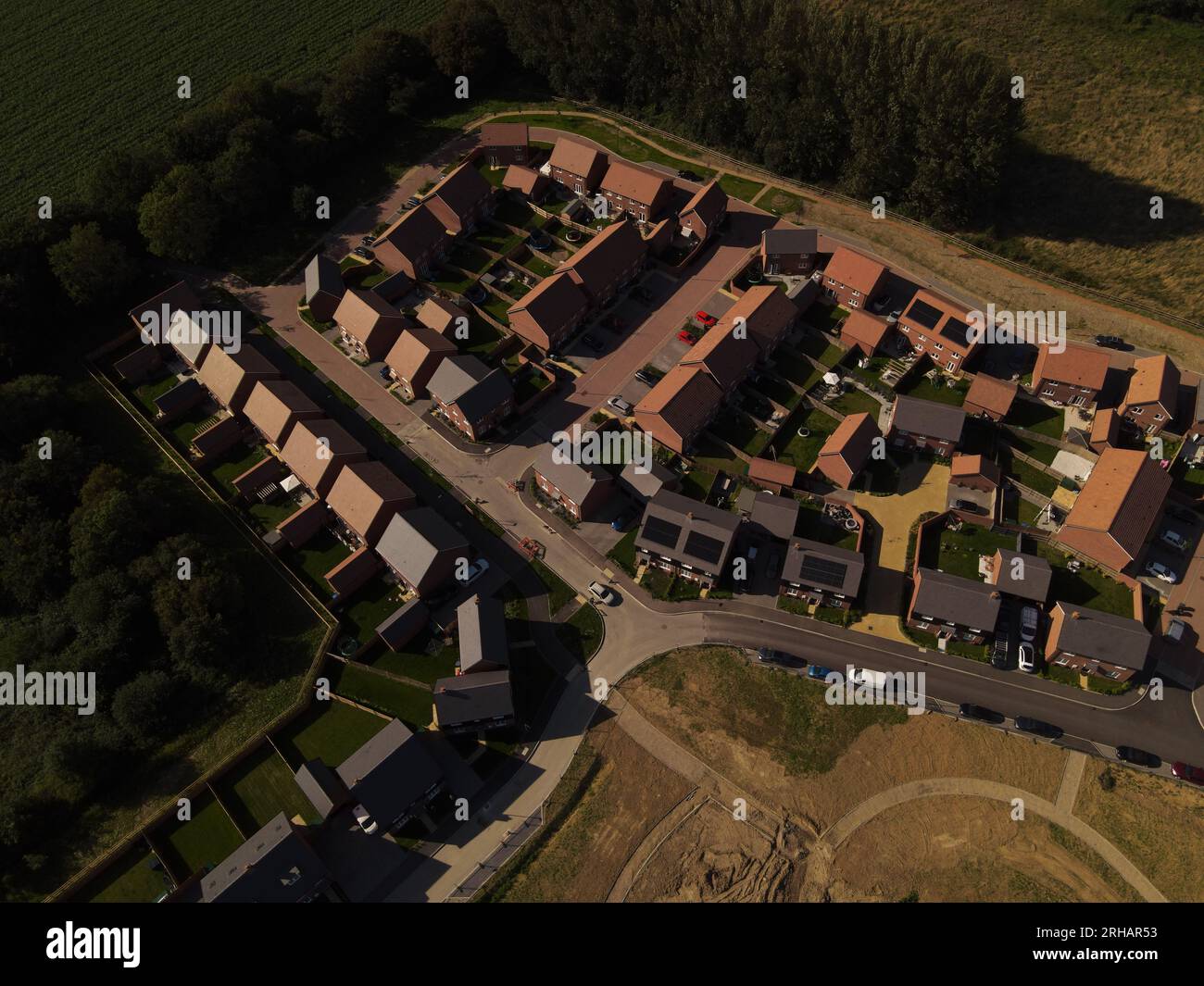 Aerial Scenes over a newly-constructed Housing Estate, in West Sussex ...