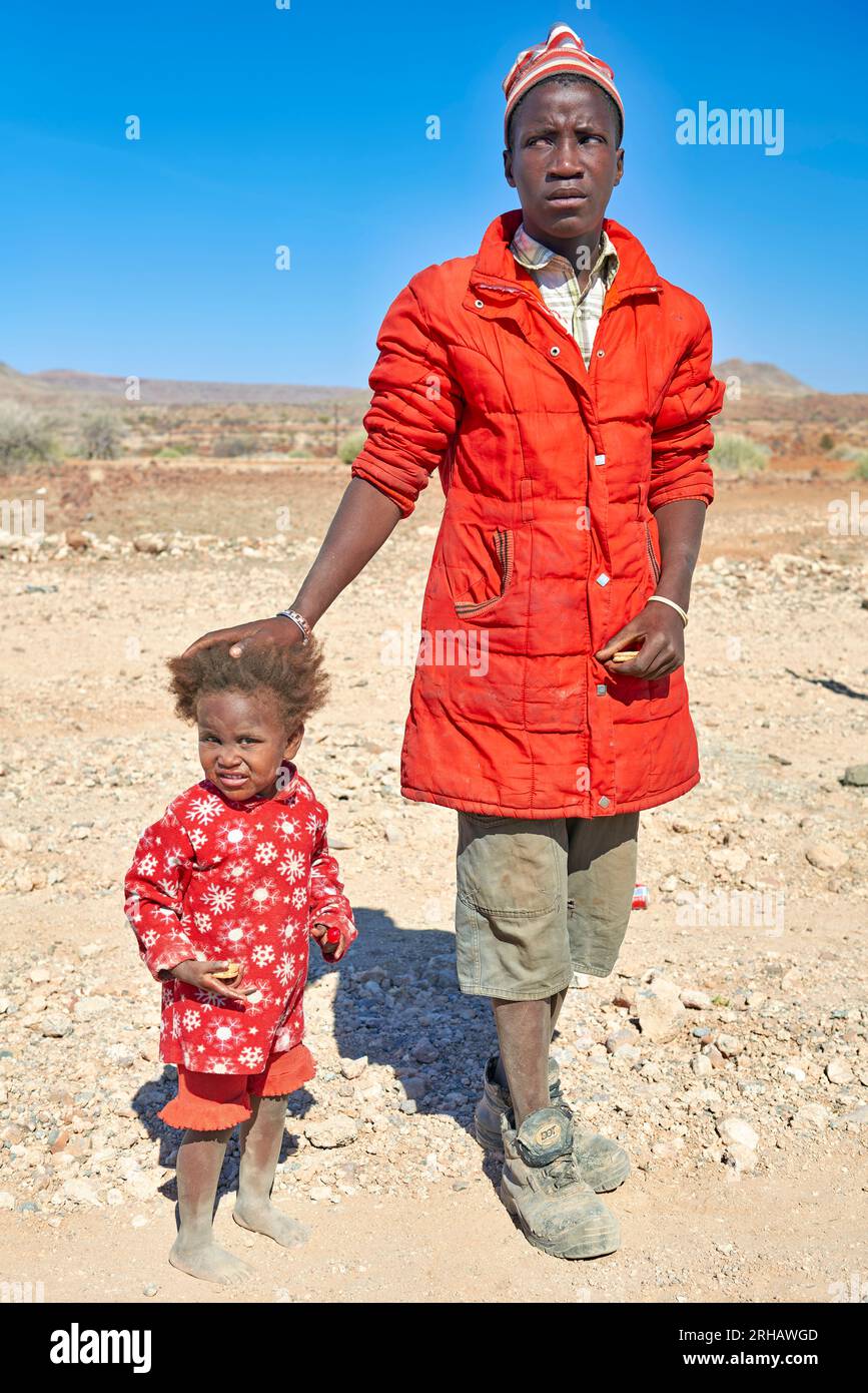 Namibia. Portrait of father and daughter in Palmwag Kunene Region ...
