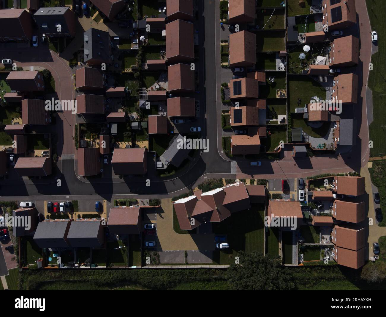 Aerial Scenes over a newly-constructed Housing Estate, in West Sussex ...