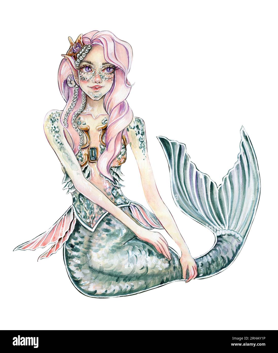 Watercolor mermaid. Watercolor hand drawn illustration. Perfect for ...