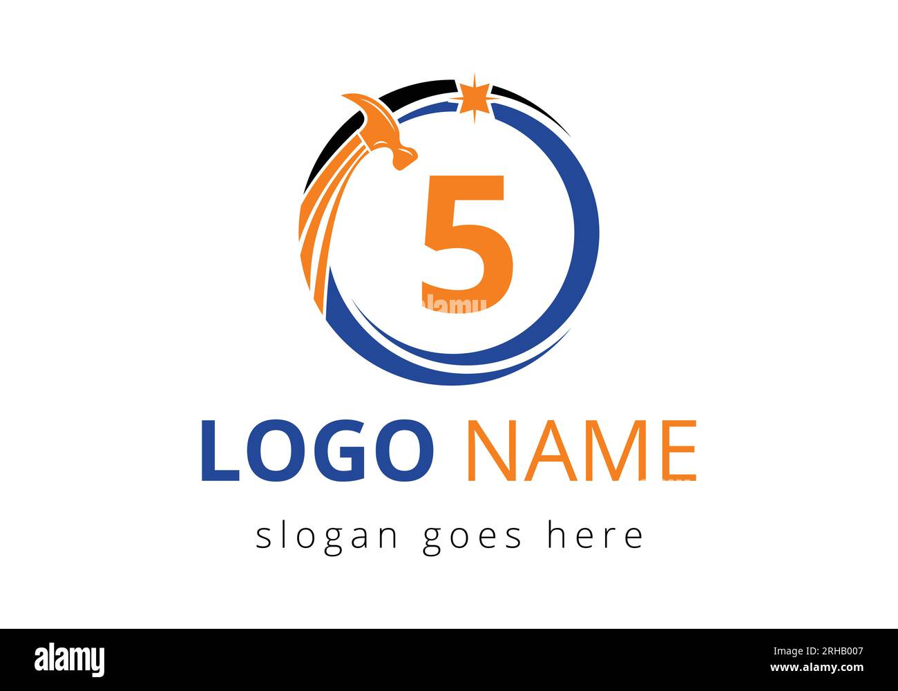 Letter 5 Hammer Logo Concept For Construction, Woodworking Company ...