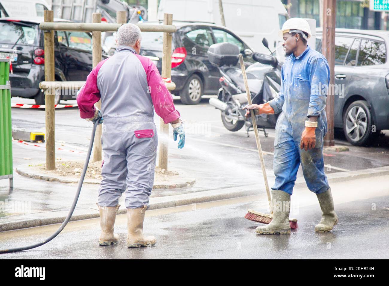 Paris, France - September 25, 2017: street cleaning by construction ...