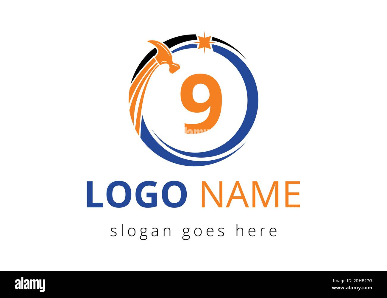Letter 9 Hammer Logo Concept For Construction, Woodworking Company ...