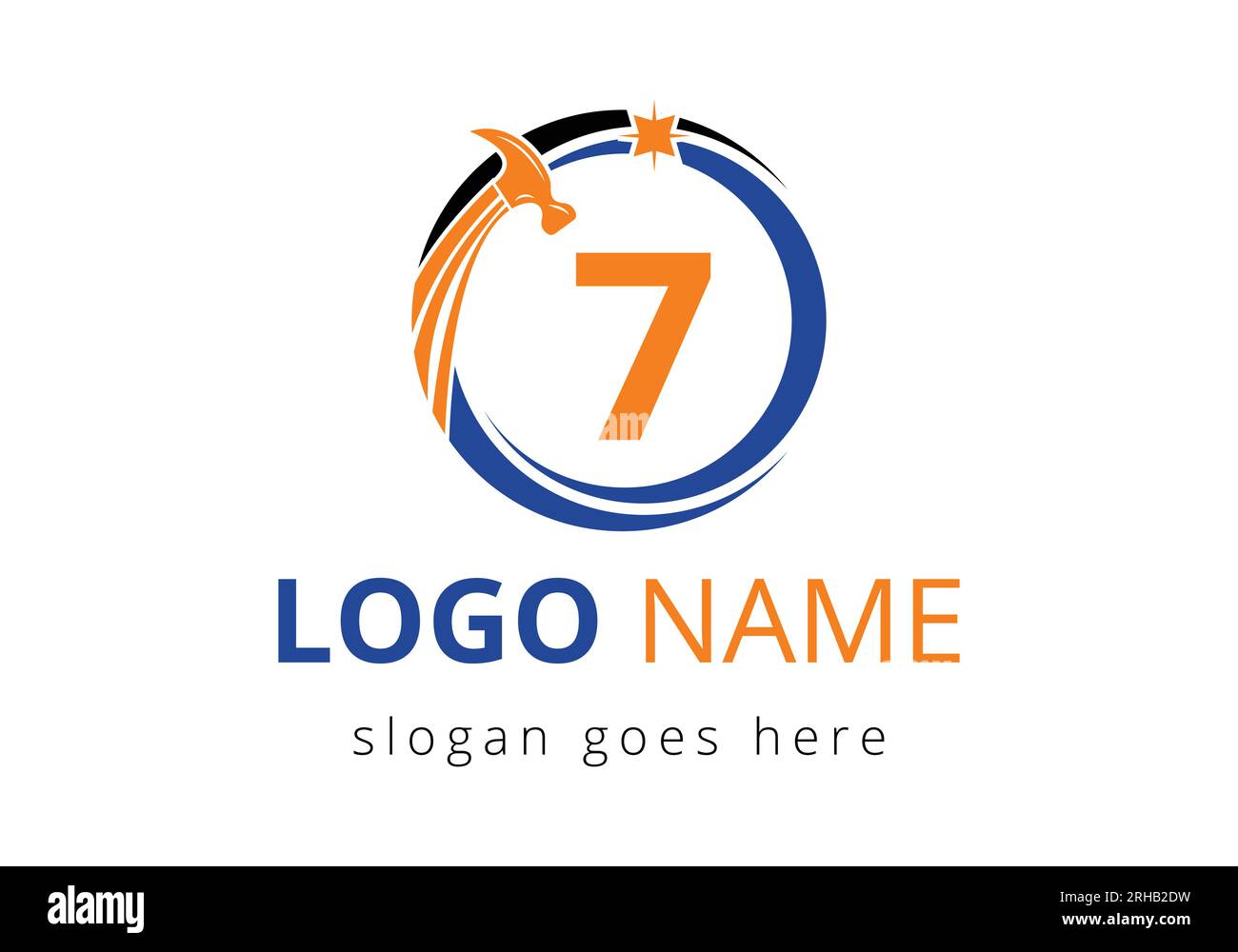 Letter 7 Hammer Logo Concept For Construction, Woodworking Company ...