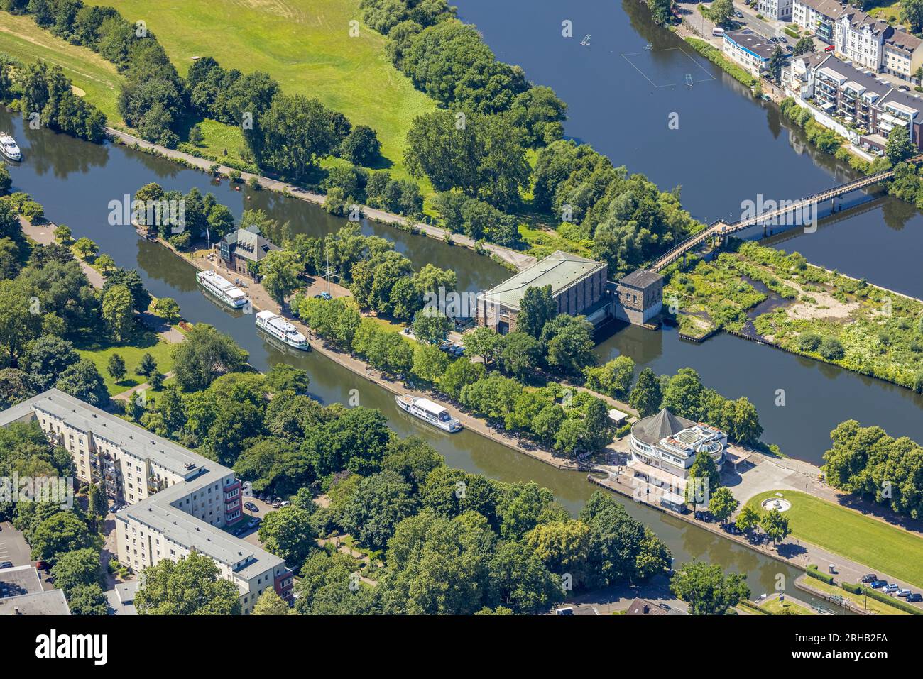 Aerial view, lock island, hydroelectric power station Kahlenberg ...